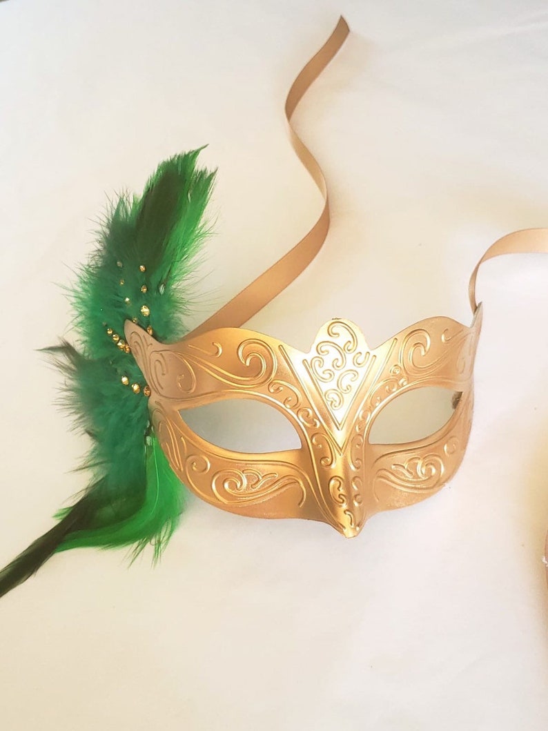 Green Womens Masquerade Mask, Mardi Gras, Gold Venetian Mask ...
