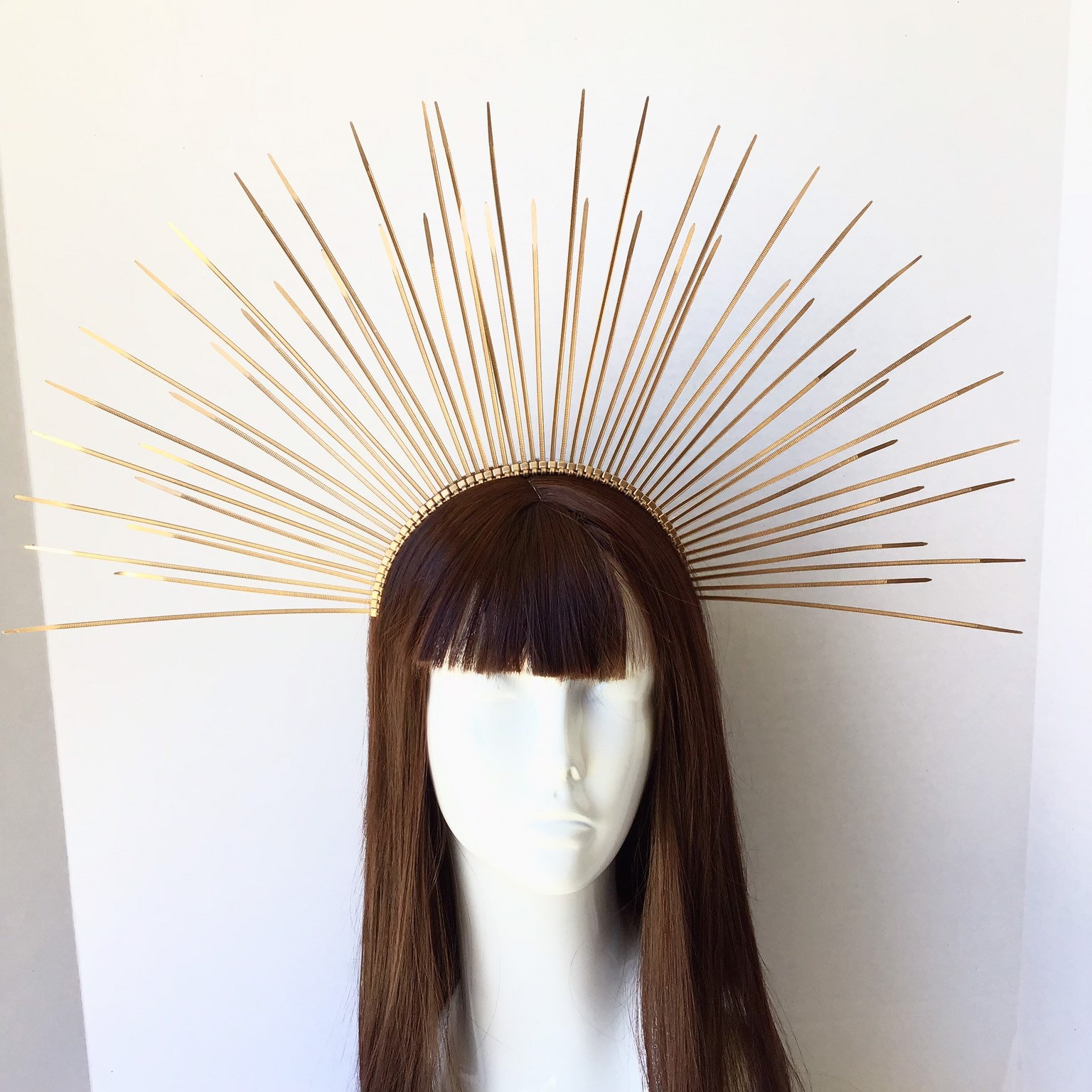 Sunburst Crown L Zip Tie Saint Headpiece L Gold Spiked Halo Headdress L ...