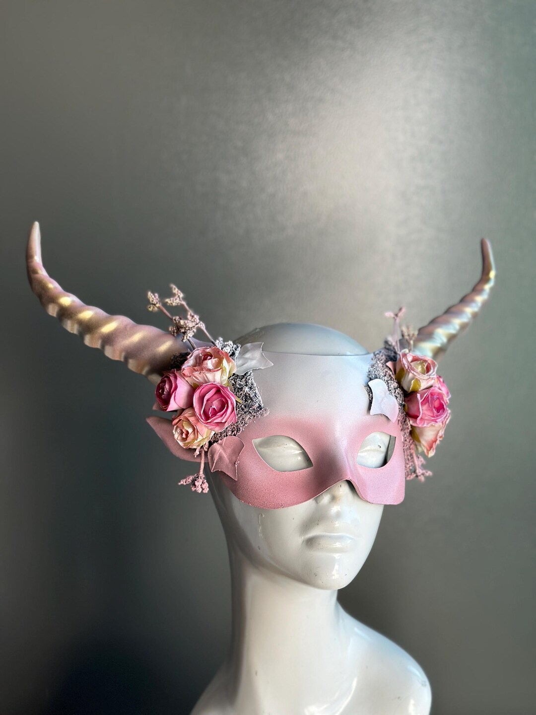 Goddess Masquerade Mask, Halloween Costume Mask, Rose Horned Mask ...
