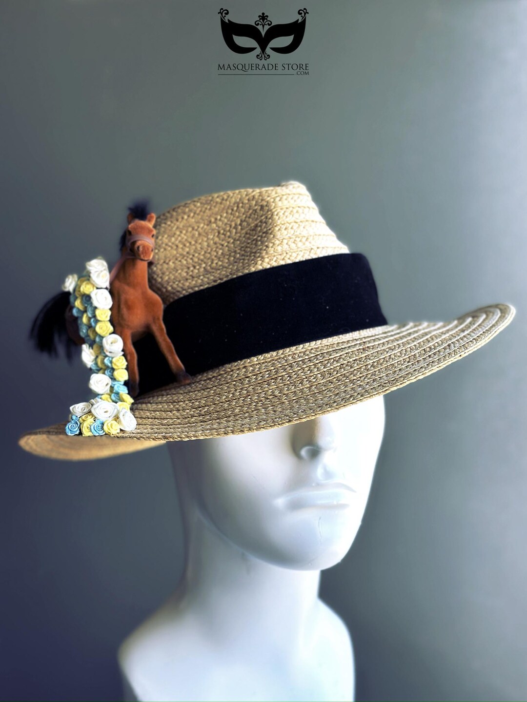 Horse Themed Straw Hat for Kentucky Derby or Costume, Floral Horse ...