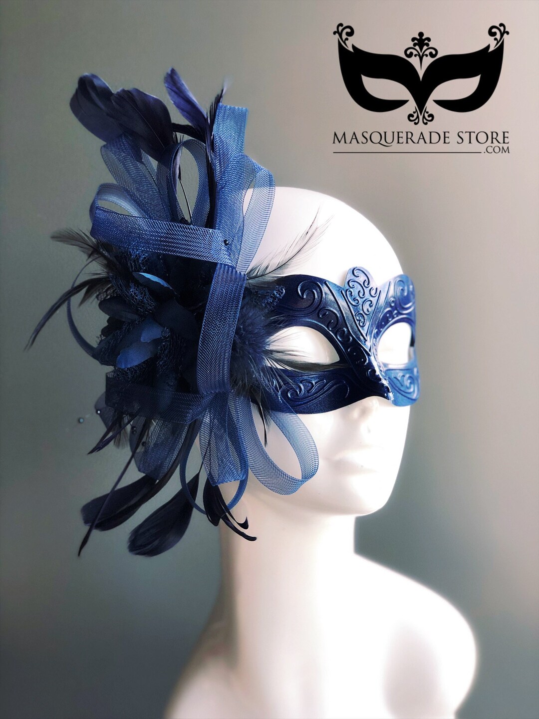 Exquisite Cobalt Blue Masquerade Mask Women Feather Ball Mask - Etsy