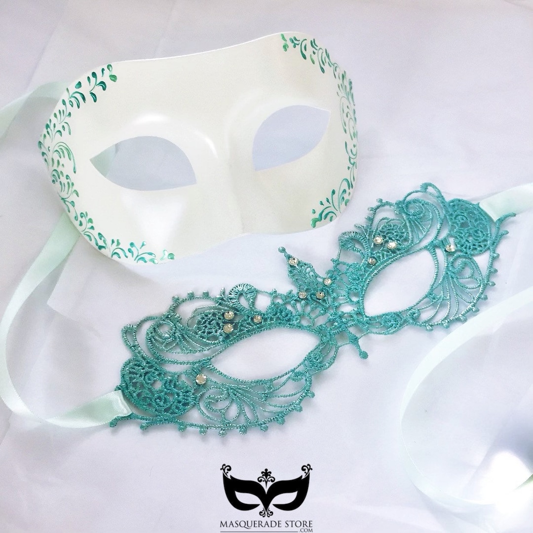 Fancy Masquerade Masks Prom Couples Masks Green Venetian Masks ...
