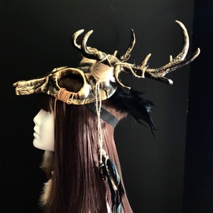Deer Skull Masquerade Mask Gold/black, Viking Skull Headpiece, Skull ...