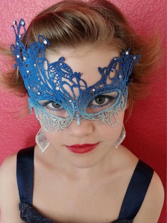 Blue Lace Mask for Girls Masquerade Mask for Kids With | Etsy