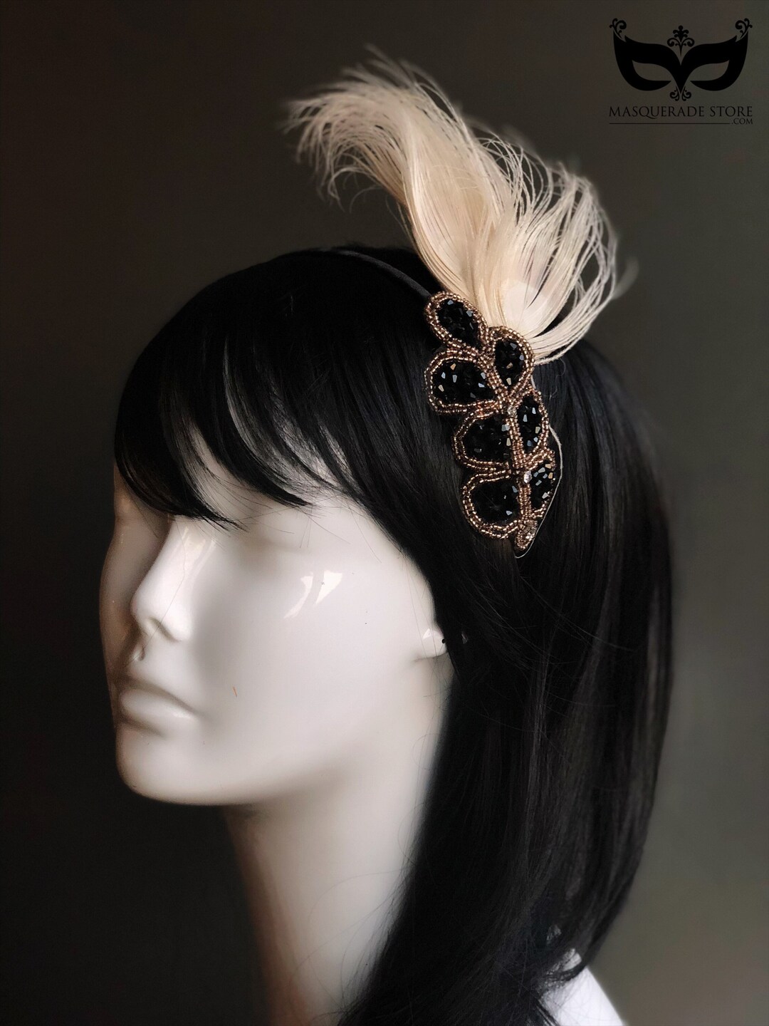 Ivory Flapper Costume Headpiece With Feathers, 20s Costume Party ...