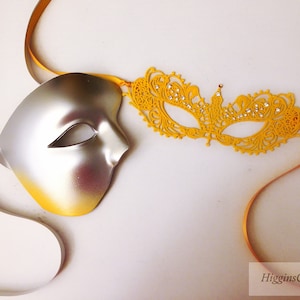Yellow Masquerade Mask Set, His & Hers Masquerade Mask, Gold Masquerade ...