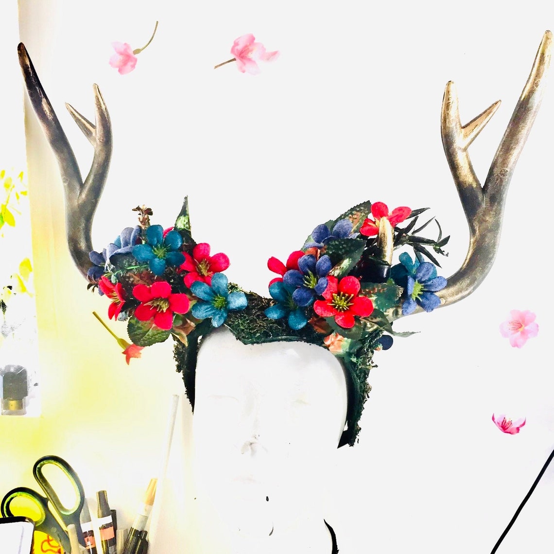 Woodland creature headdress forest headpiece with deer antler | Etsy