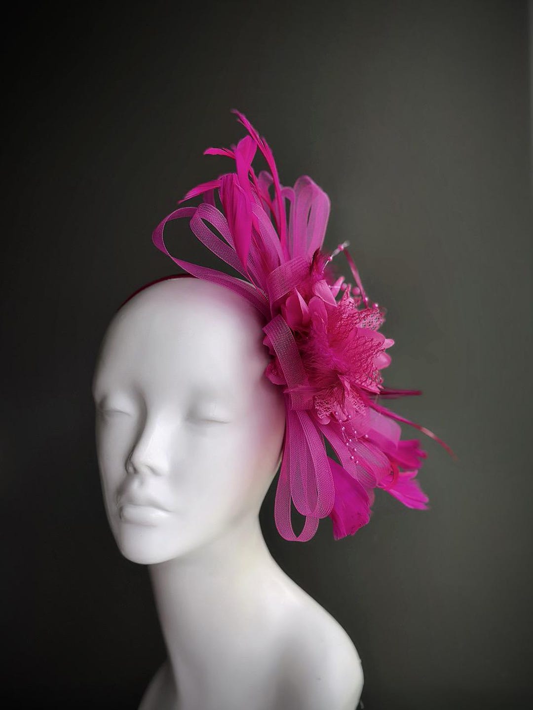 Hot Pink Fascinator Hat for Women Feather Tea Party Hat Feather ...