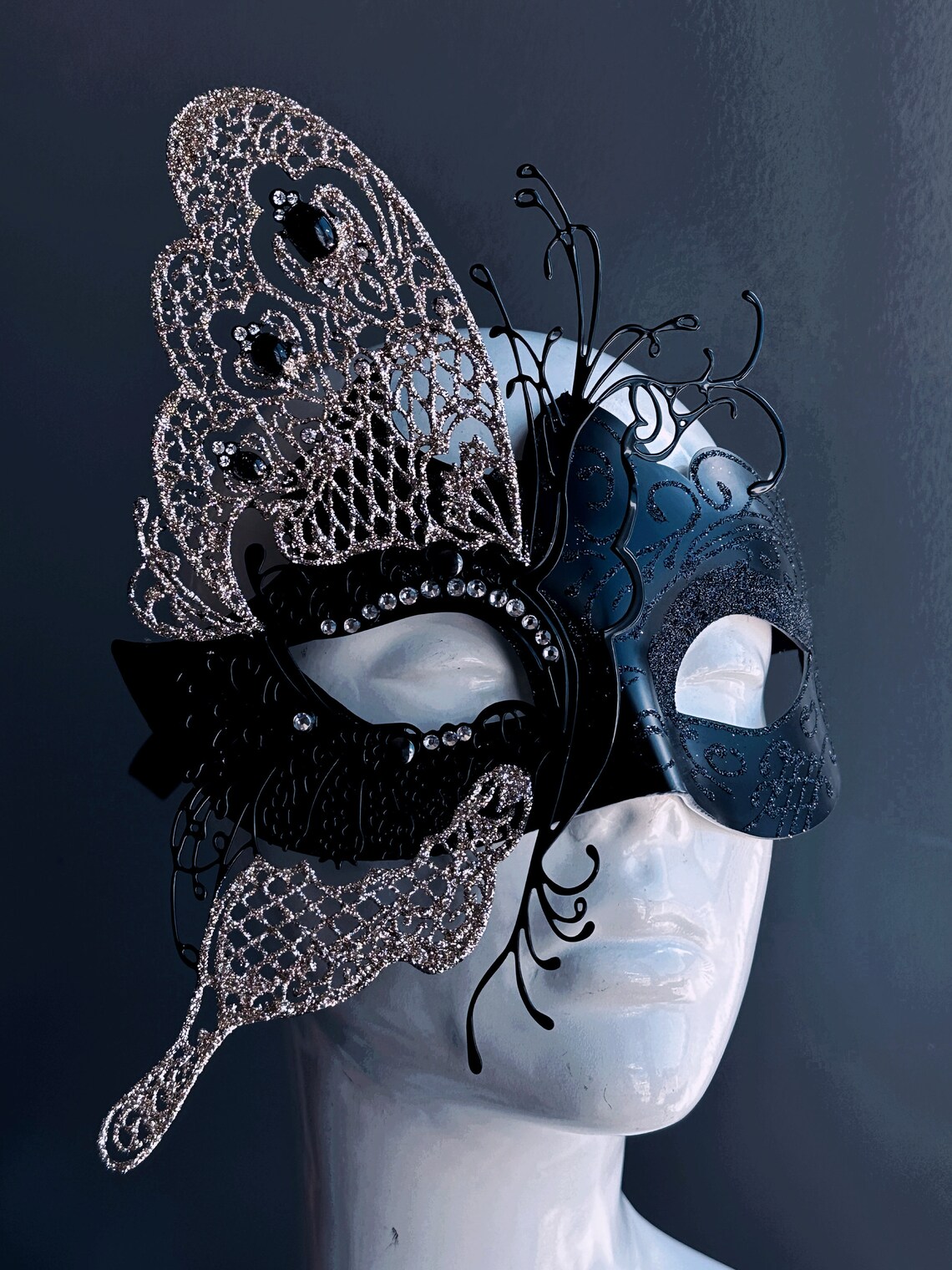 Black Silver Butterfly Masquerade Ball Party Mask With Glitters - Etsy