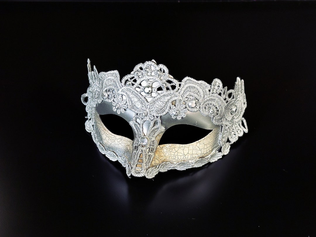 Masquerade Mask Brocade Lace Mask Womens Mask Silver Masquerade Mask ...