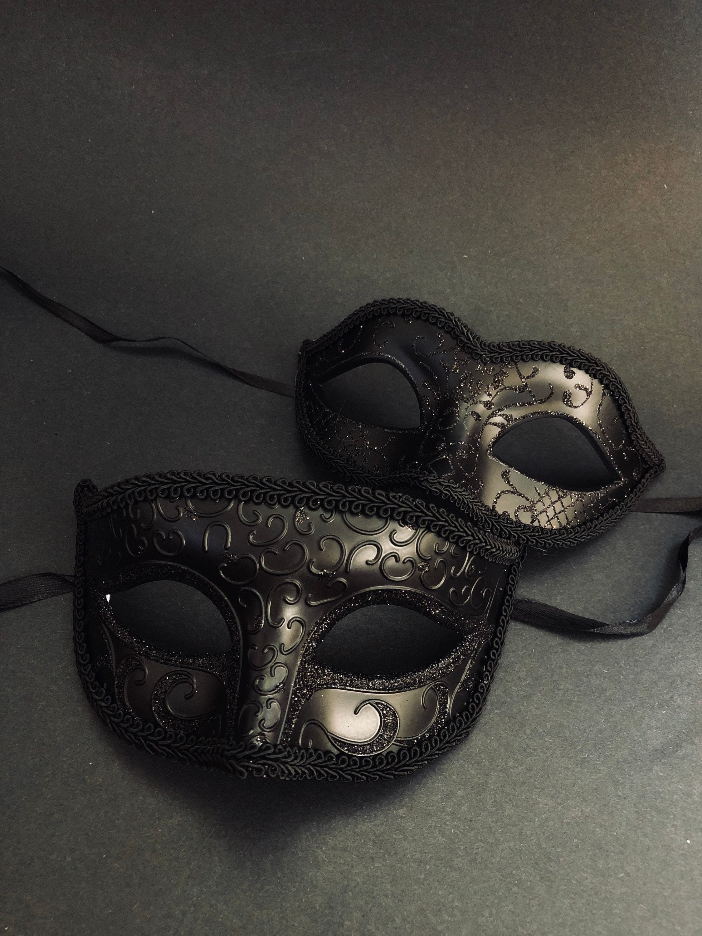 Black Glitter Masquerade Mens Mask, Mens Wedding Masks, Halloween Mask ...