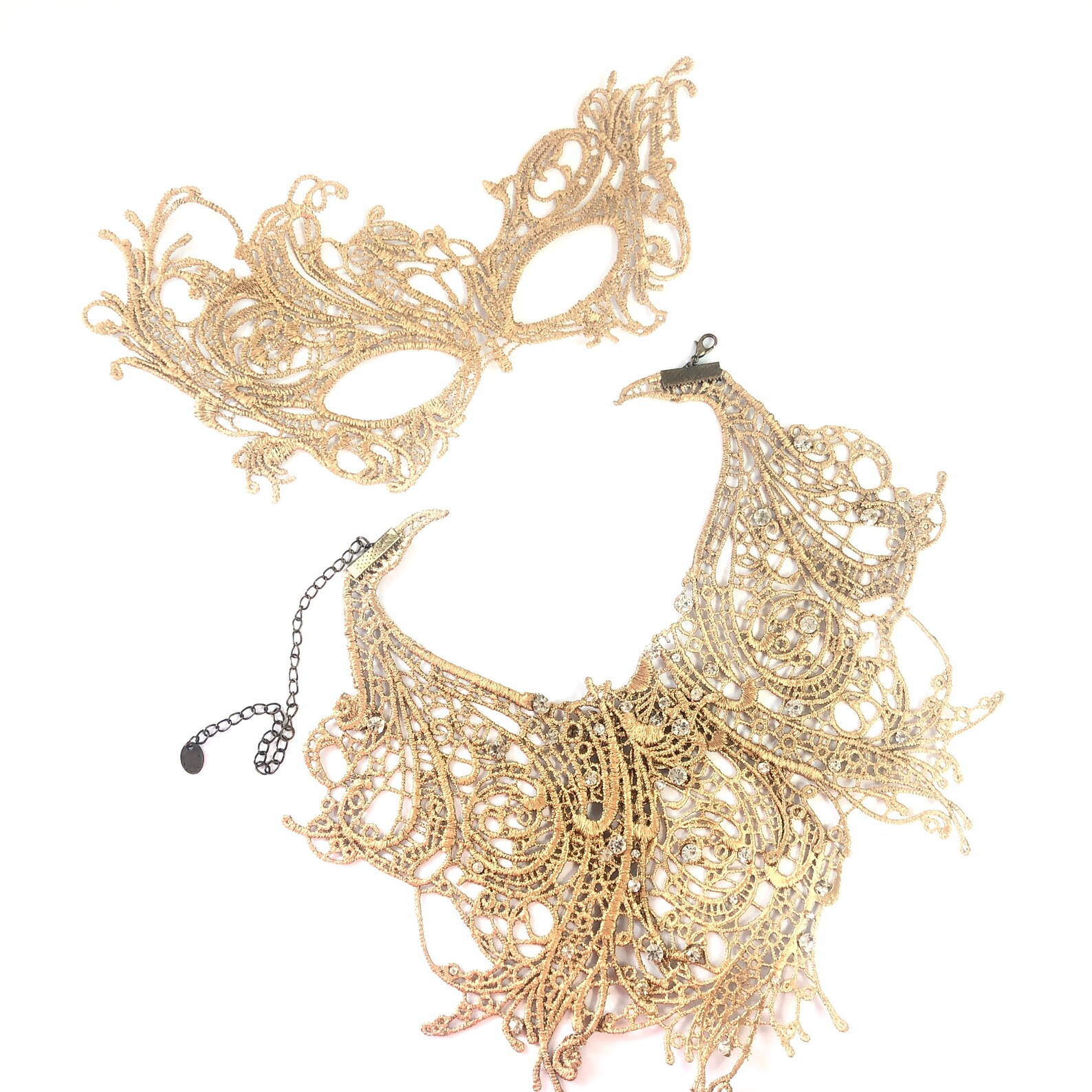Gold Masquerade Mask Women Lace Mask With Matching Necklace - Etsy