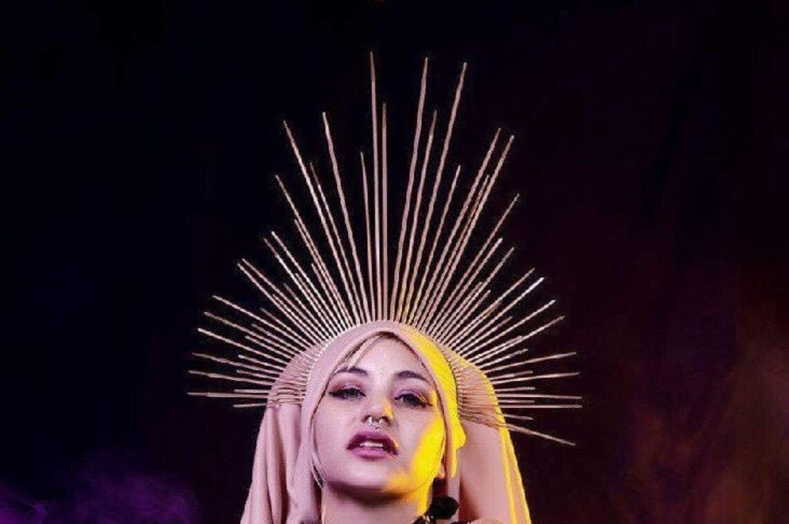 Women's Sunburst Crown, Zip Tie Saint Headpiece, Gold Spiked Halo ...
