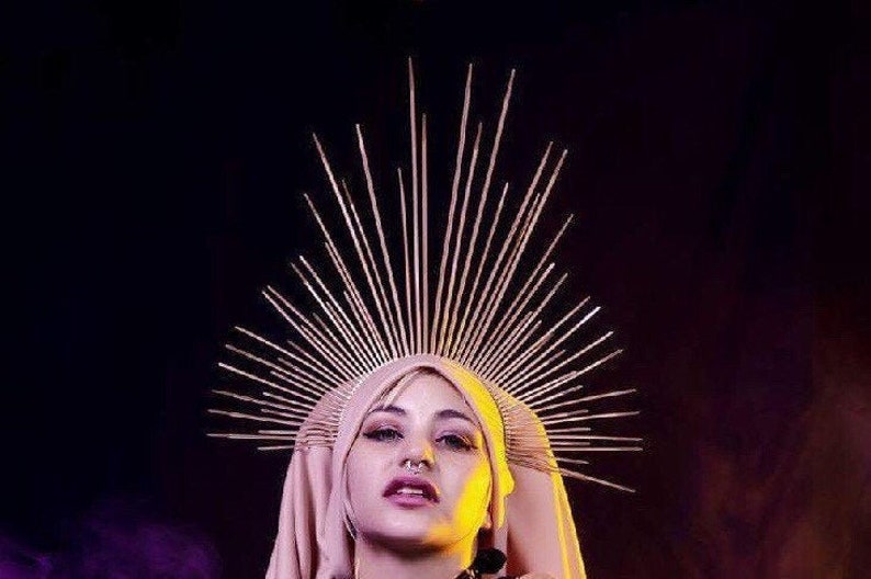 Red Goddess headdress Heavenly Bodies Gold headpiece Red Halo | Etsy