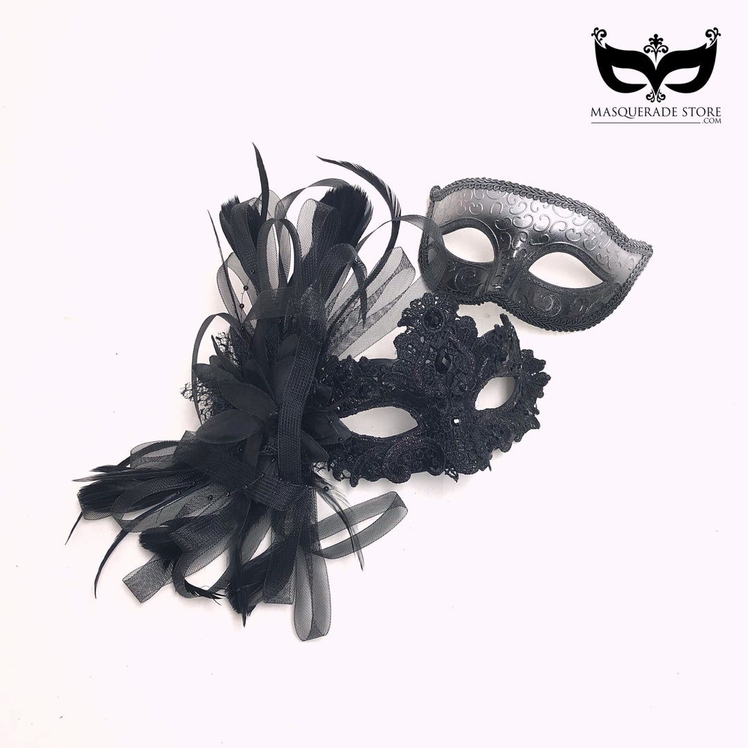 Silver and Black Venetian Masquerade Masks, Couples Prom Masks, Masked ...