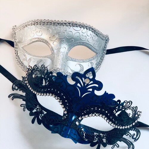 Navy Blue Masquerade Mask Woman With Stunning Rhinestones | Etsy