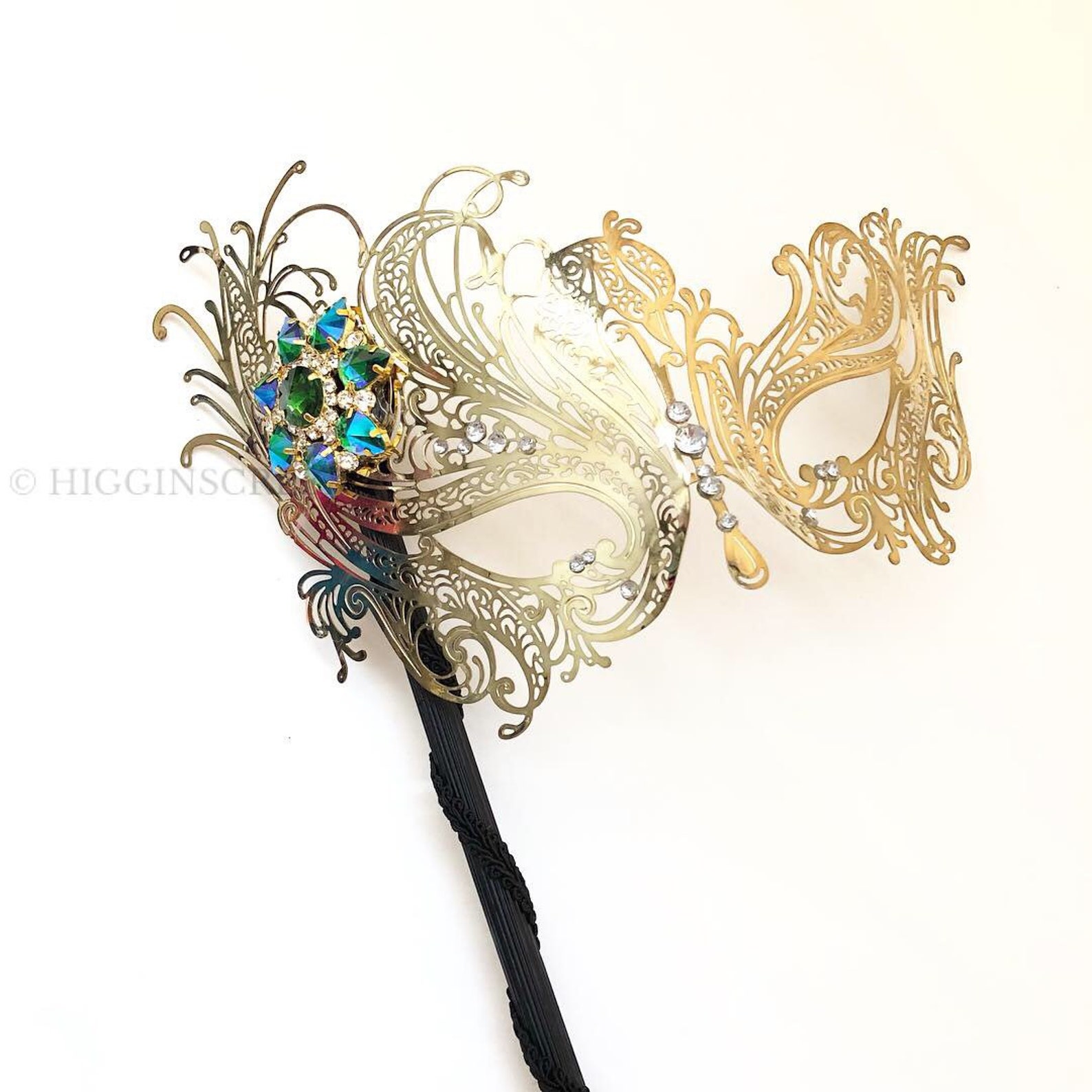 Gold Women Masquerade Mask on Stick or Ribbons Weddings - Etsy