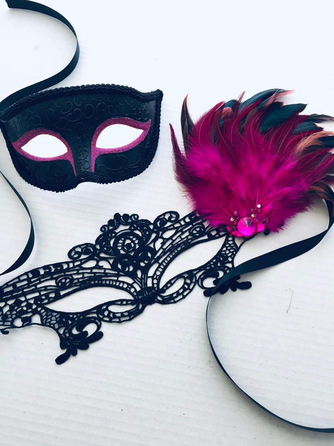 Pink Couples Masquerade Mask Set Pink Masquerade Masks for Couples ...