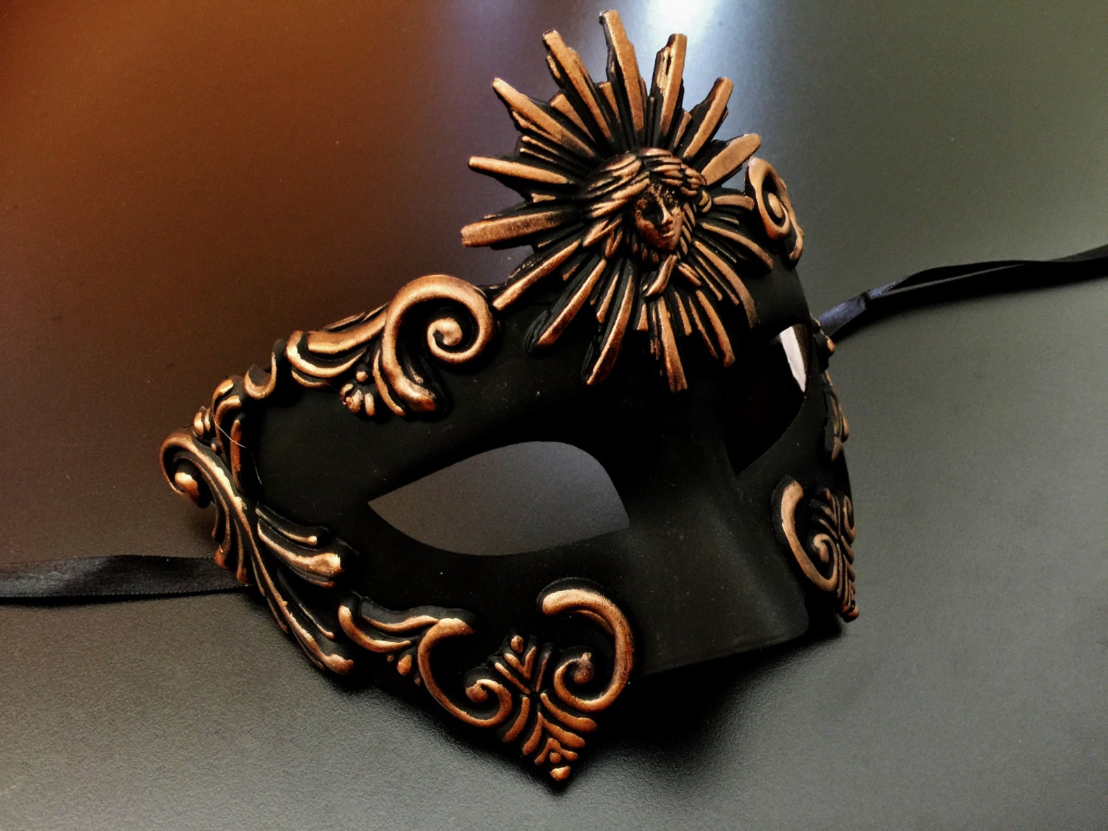 Mens Bronze Black Sun God Mask, Roman Warrior Emperor Caesar Costume ...