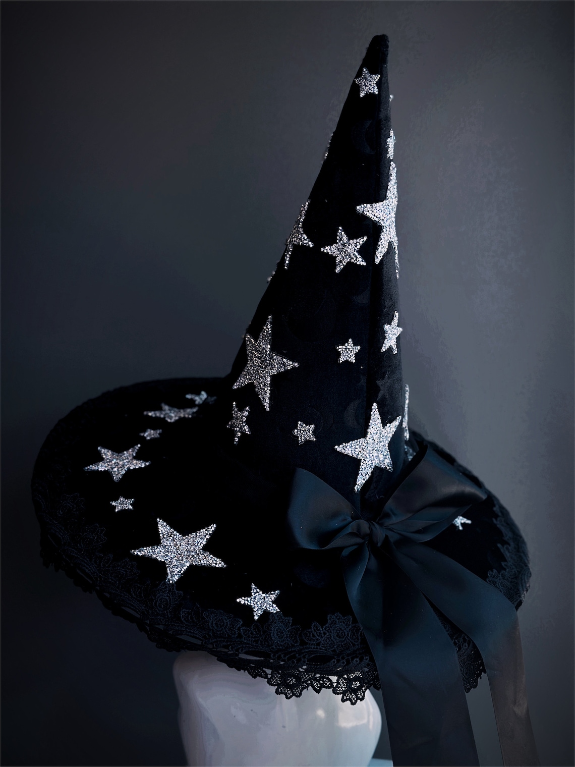 Black Witch Hat - Pointy Wide Brim - Star Constellation Witches of ...