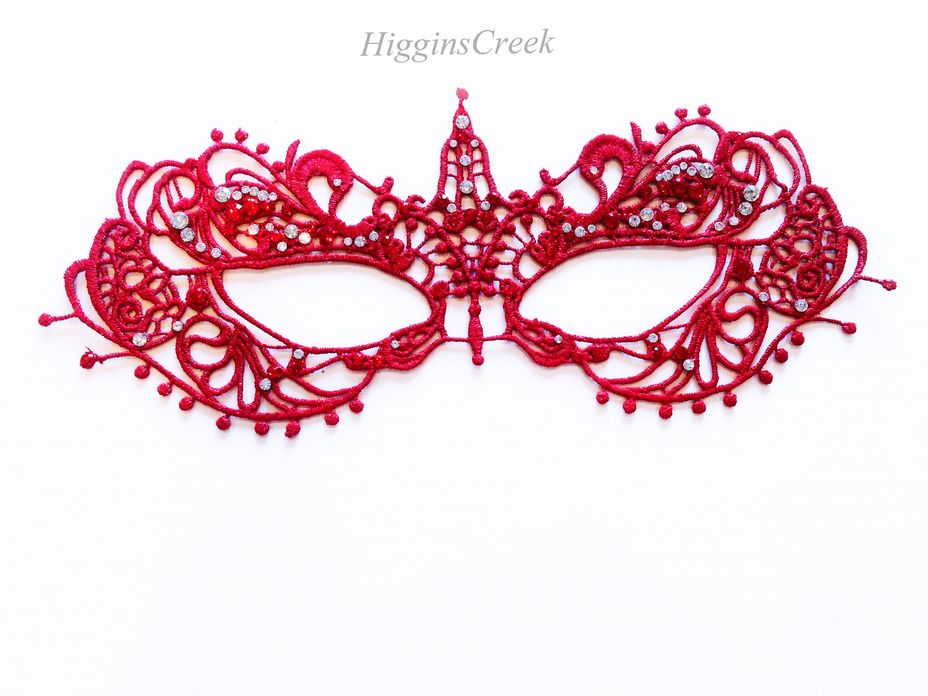 Red Lace Mask With Shimmer Ruby and Diamonds Venetian | Etsy