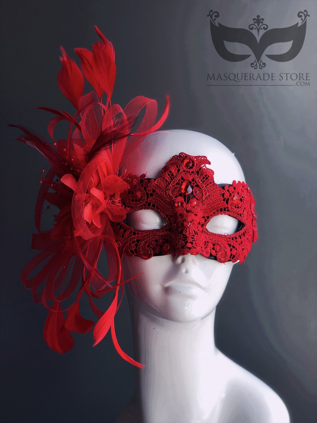 Elegant Feather Masquerade Mask Dark Red Women Mask Masquerade - Etsy