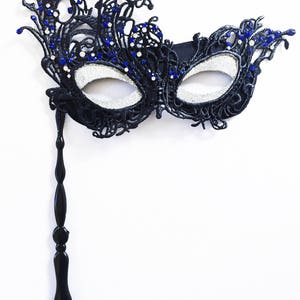 Handheld Masquerade Mask Custom Stick Mask With Shimmer Rhinestones and ...