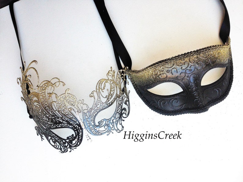 Venetian Filigree Couples Masquerade Mask Set With Feathers - Etsy