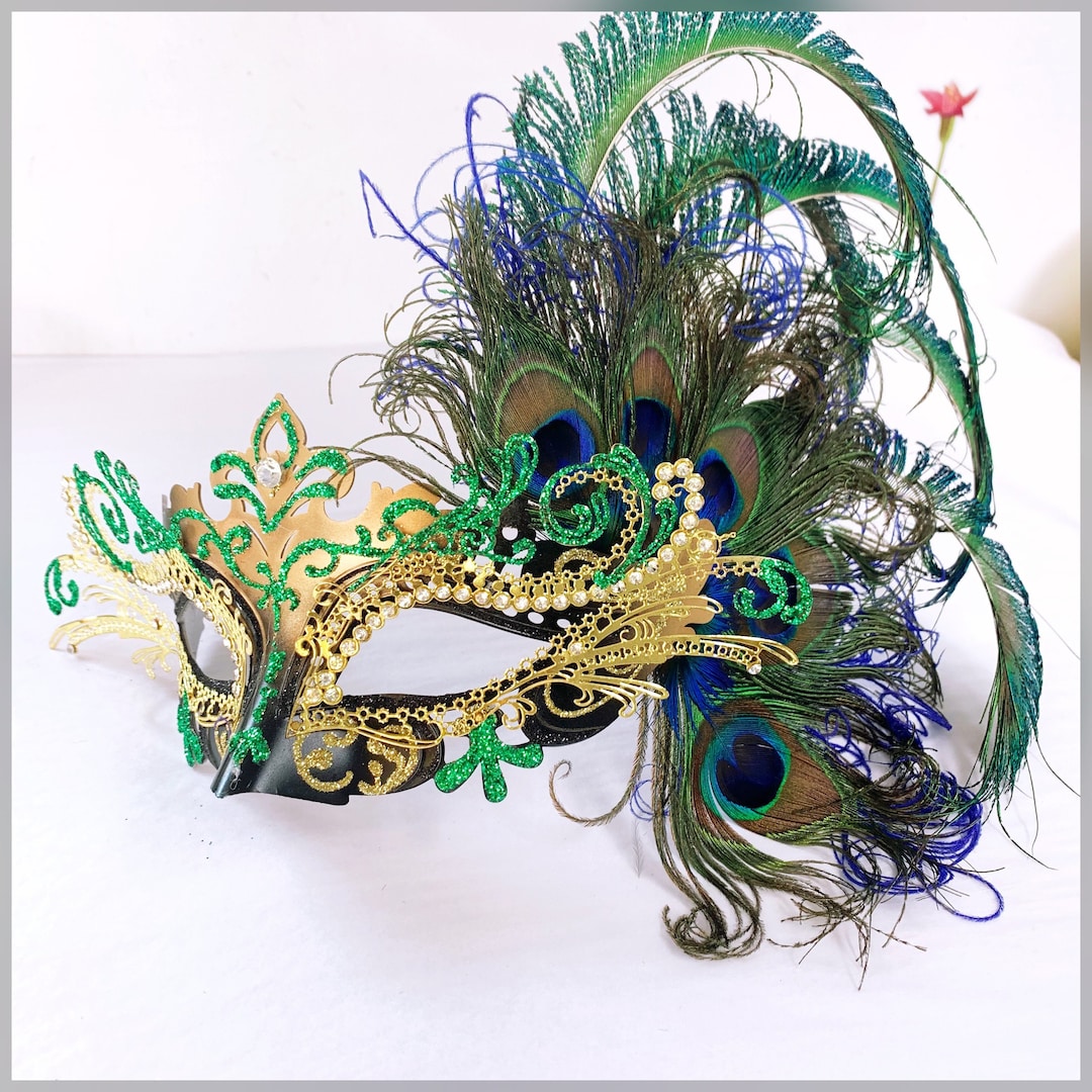 Green Masquerade Masks - Extravagant Feathers - Etsy