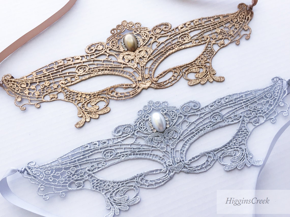 PEARL Lace Mask Gold Silver Lace Masquerade Mask Womens - Etsy