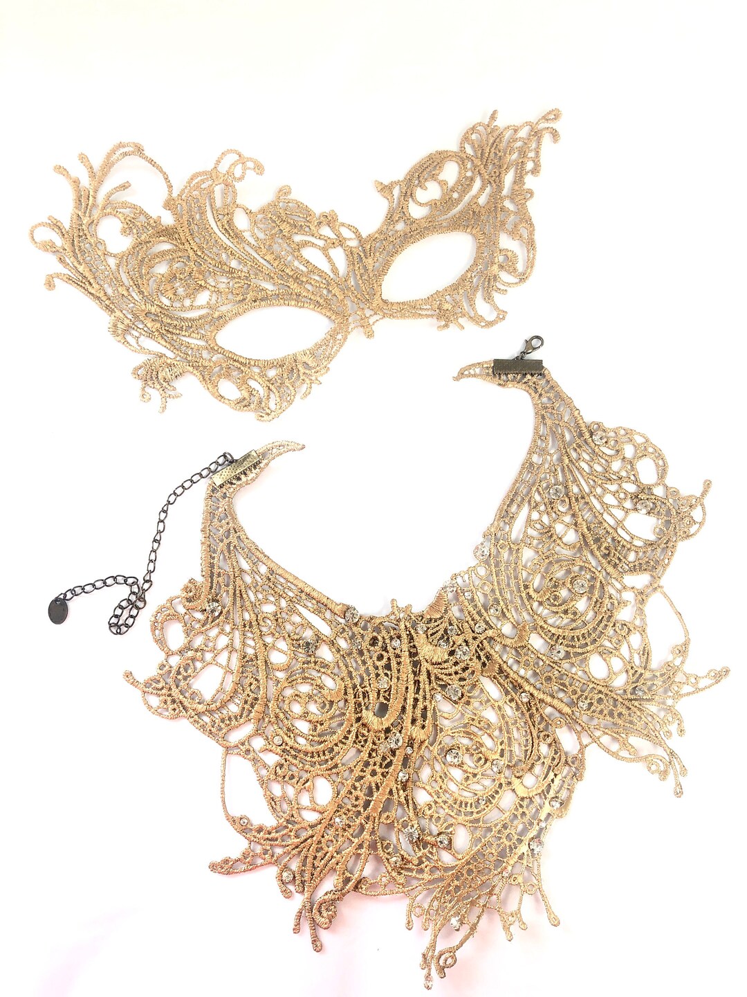 Gold Masquerade Mask Women Lace Mask With Matching Necklace, Masquerade ...