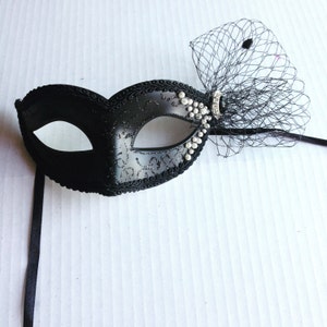 Pearls and Tulle Black Venetian Womens Masquerade Mask, Black Prom Mask ...