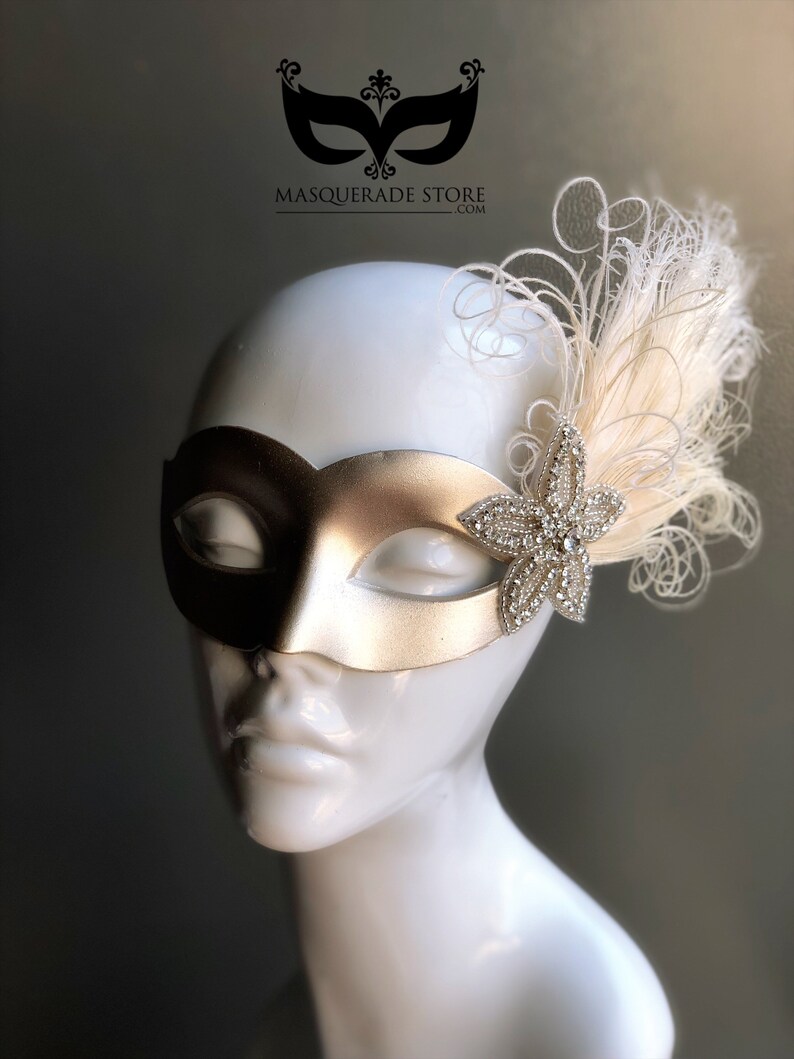 Champagne Womens Masquerade Mask Women Ivory Feather Mask - Etsy