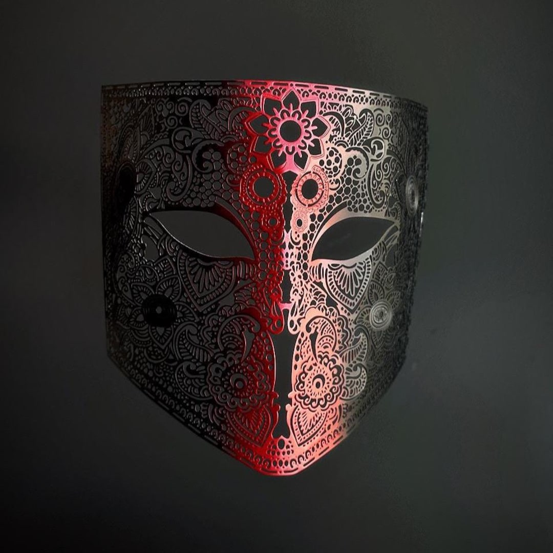 Black Red Full Face Masquerade Mask Men Prom Bauta Mask Metal Mask Full ...