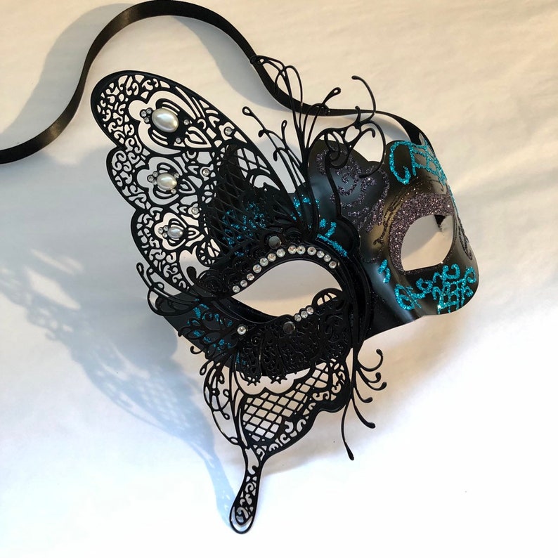 Half Butterfly Wing Lace Masquerade Ball Mask With Glitter Filigree ...