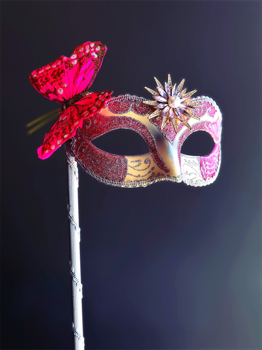 Pink Butterfly Masquerade Mask, Stick Mask, Handheld Masquerade Mask ...