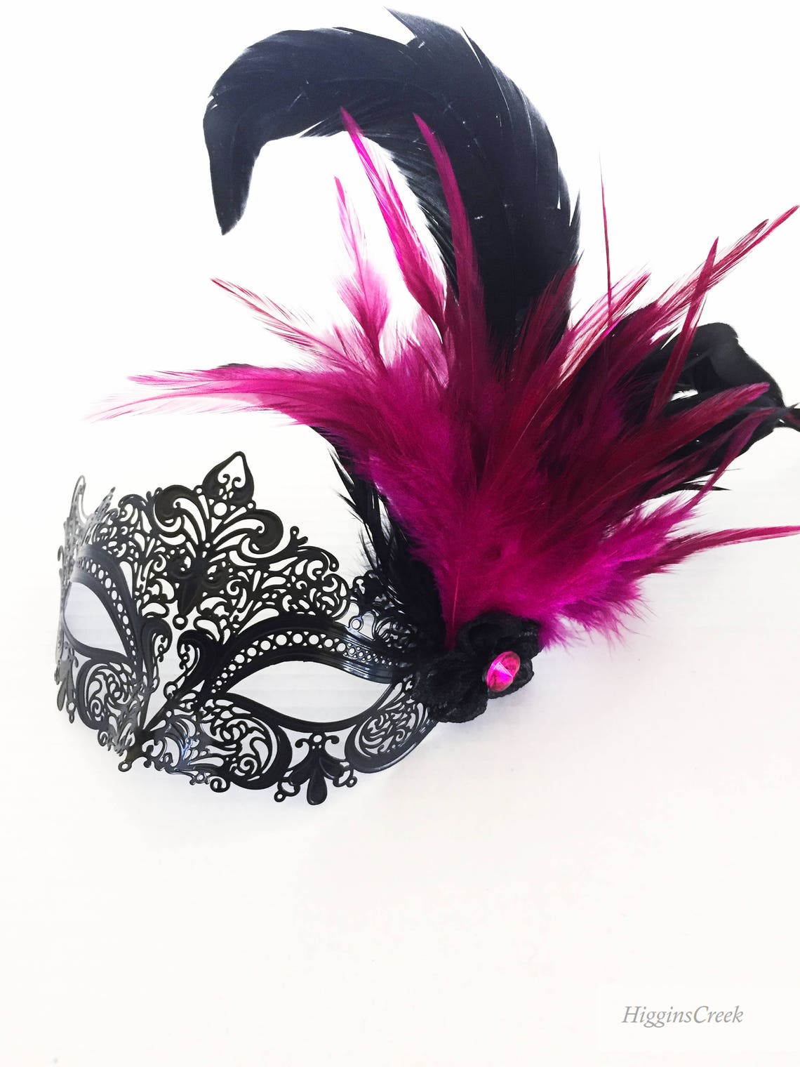 Hot Pink Feathers Masquerade Mask Mardi Gras Masks Venetian Etsy