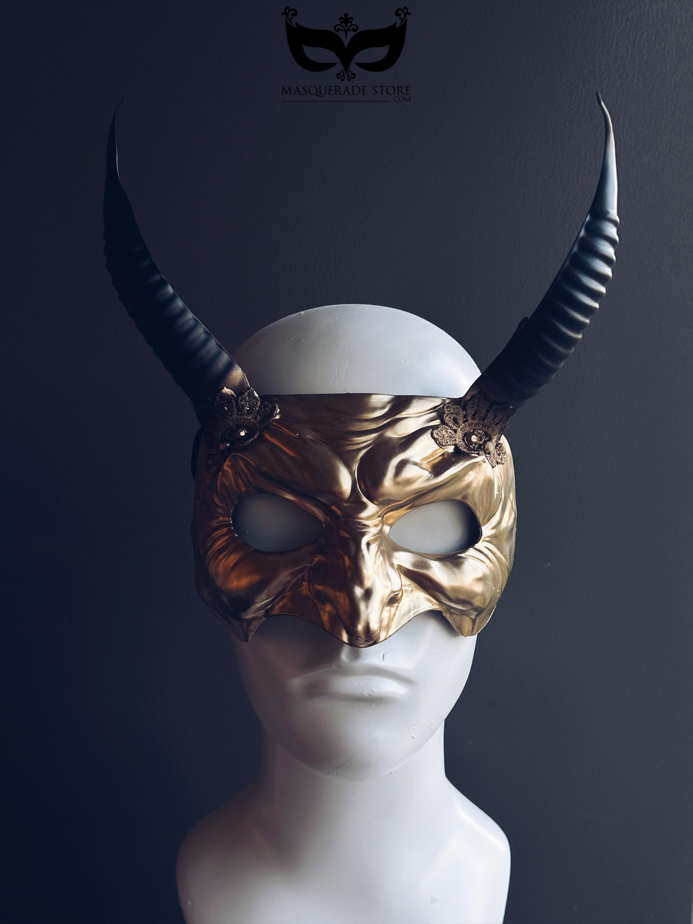 Mens Gold Devil Horn Masquerade Mask for Halloween Cosplay, Mens Demon ...