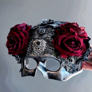 Skull Mask Masquerade Mask Halloween Mask Red Rose Skull Mask Sugar ...