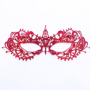 Red Lace Mask With Shimmer, Ruby and Diamonds, Venetian Masquerade Mask ...