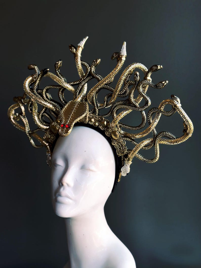 Medusa Costume Crown, Jeweled Snake Head Medusa Crown, Halloween Medusa ...