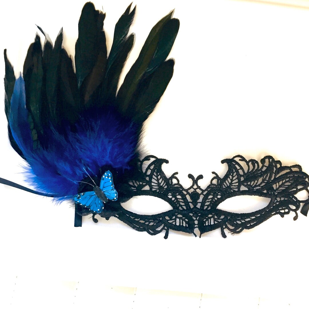Blue Feather Women Masquerade Masks, Royal Blue Butterfly Mask ...