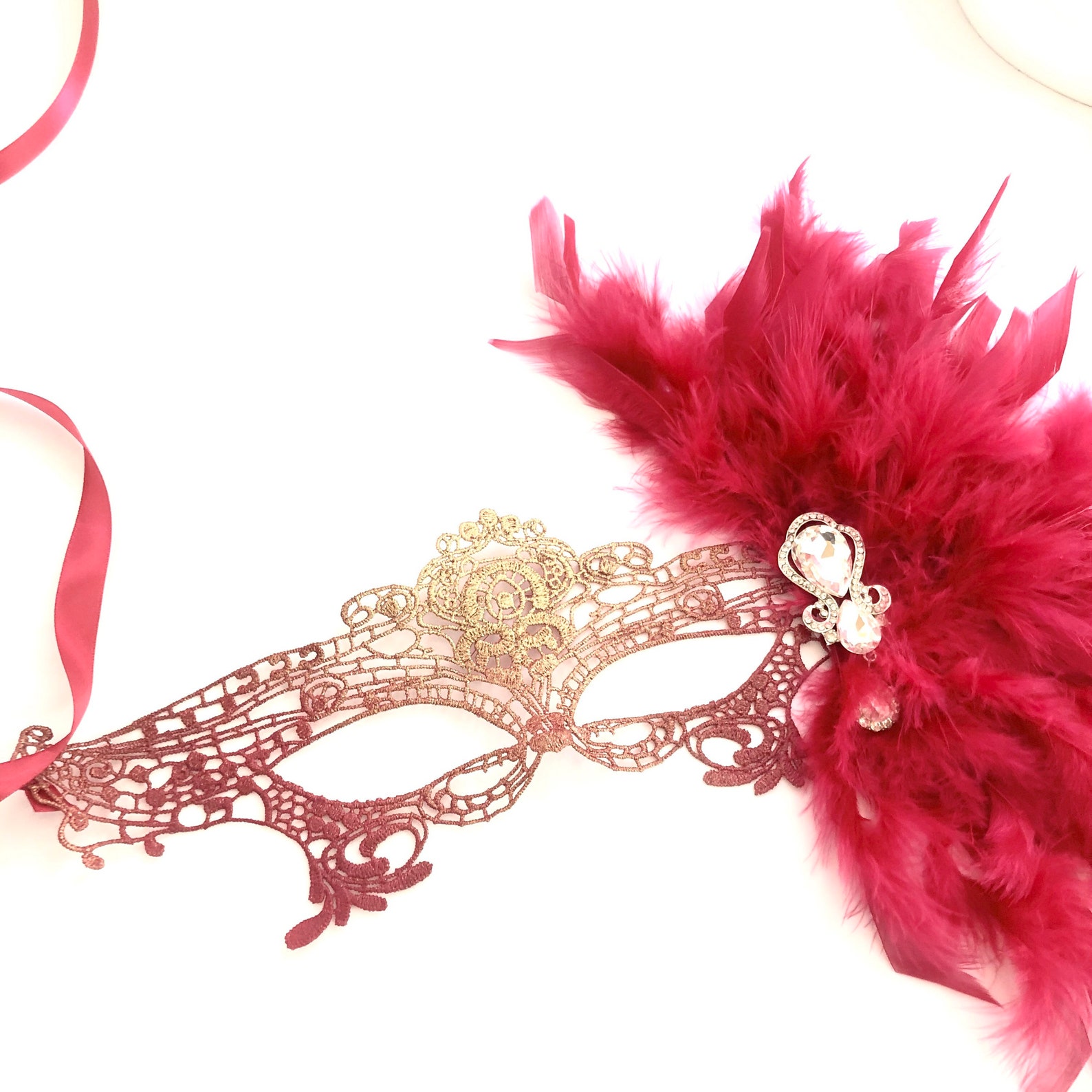 MAGENTA PINK Masquerade Mask Women With Matching Feathers - Etsy