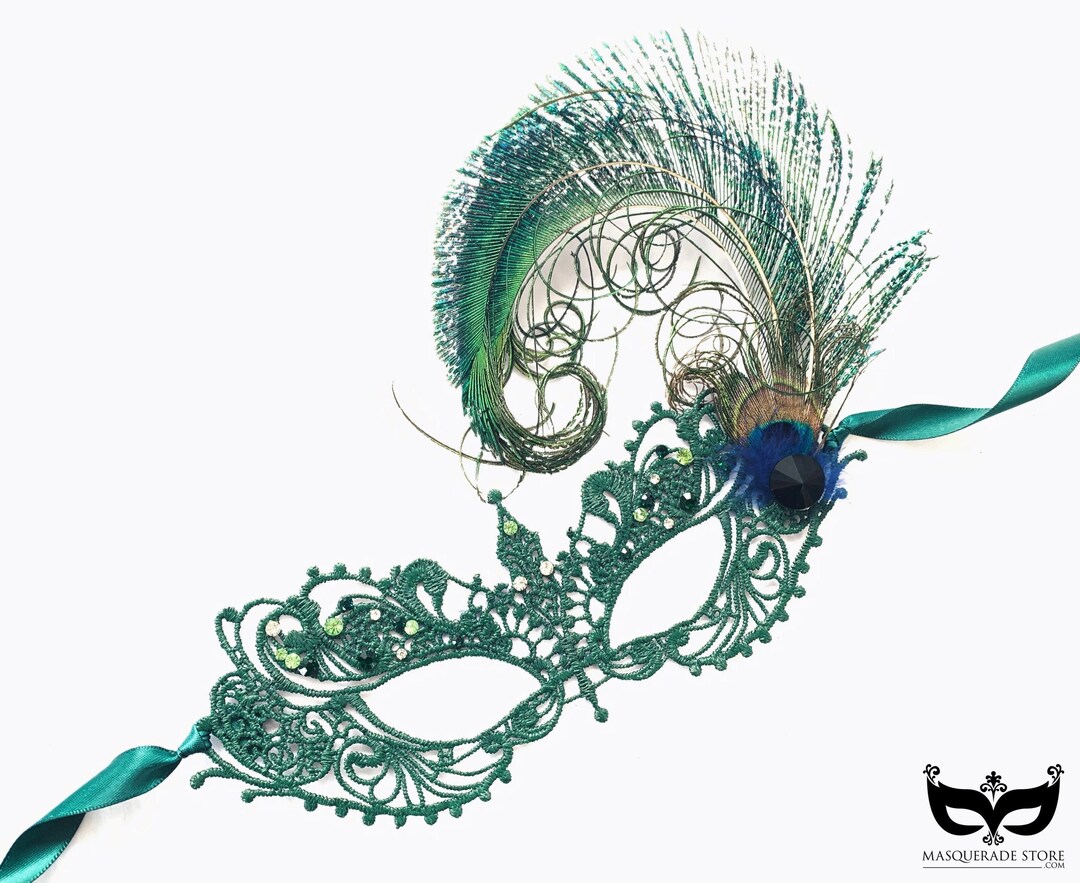 Emerald Green Peacock Feather Masquerade Mask, Womens Lace Mask ...