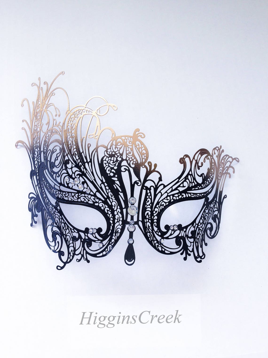 Black and Gold Metal Filigree Masquerade Mask With Crystals - Etsy
