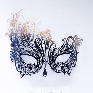 Black and Gold Metal Filigree Masquerade Mask With Crystals - Etsy