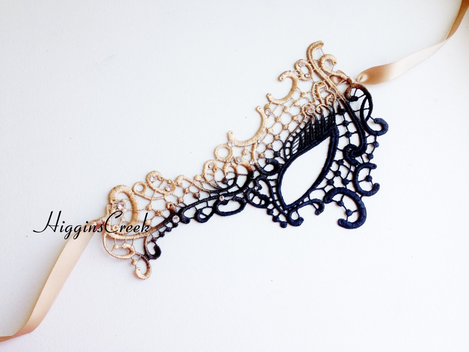 Half Face Masquerade Mask Woman Silver Ombre Lace With Black Diamonds L ...