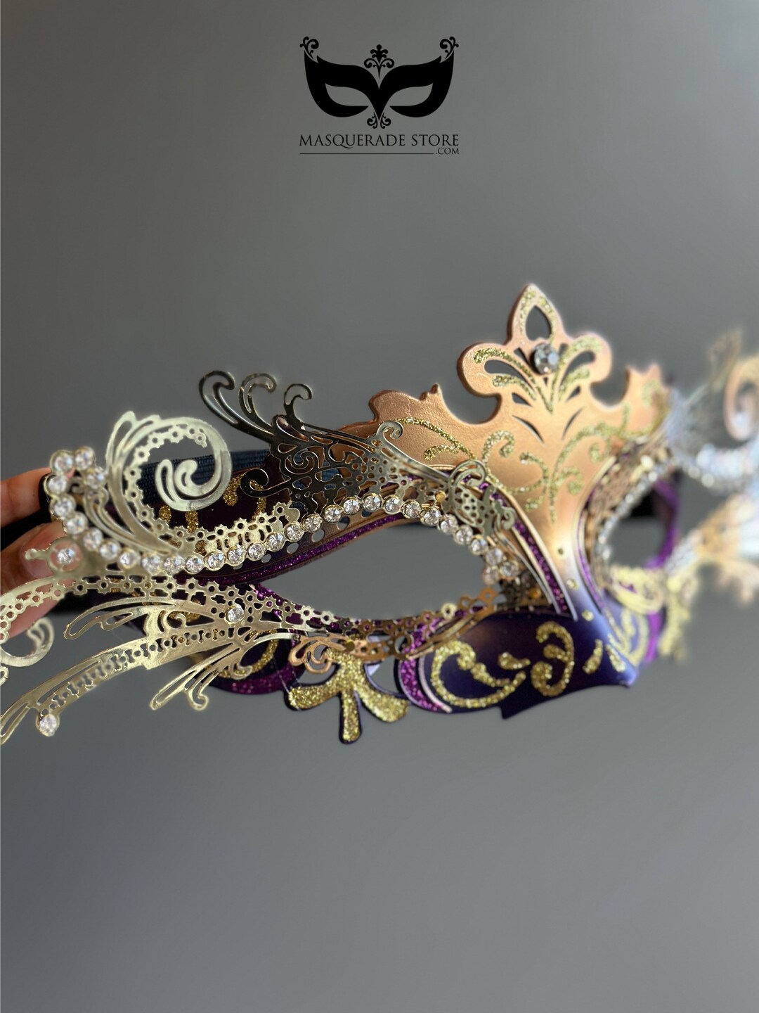 Purple Gold Masquerade Mask for Women Sparkling Colors Glitter Venetian ...