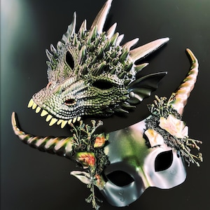 Dragon & Faun Masquerade Mask Set, Fantasy Couples Costume With Horns ...