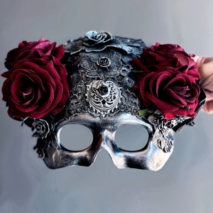 Skull Mask Masquerade Mask Halloween Mask Red Rose Skull Mask Sugar ...
